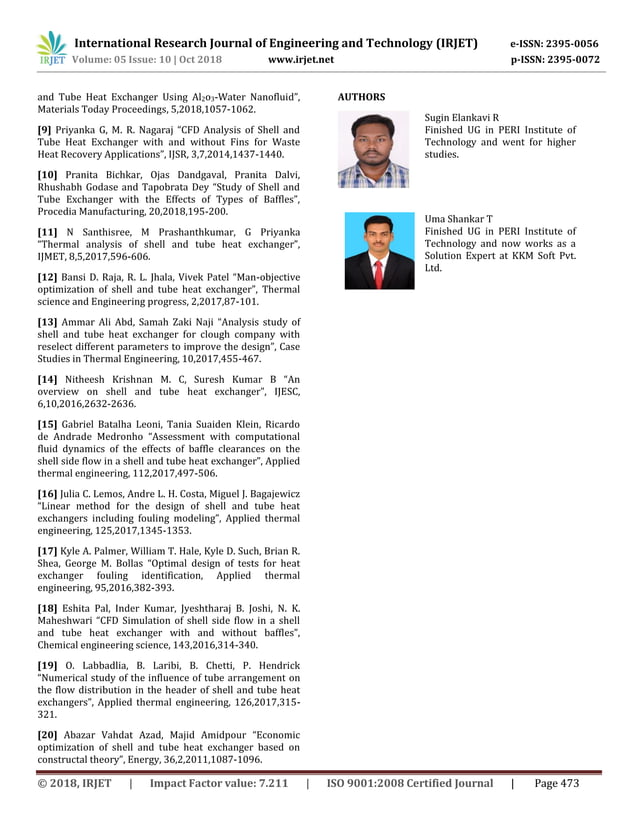 IRJET- Study of Flow and Heat Transfer Analysis in Shell and Tube Heat Exchanger using CFD | PDF