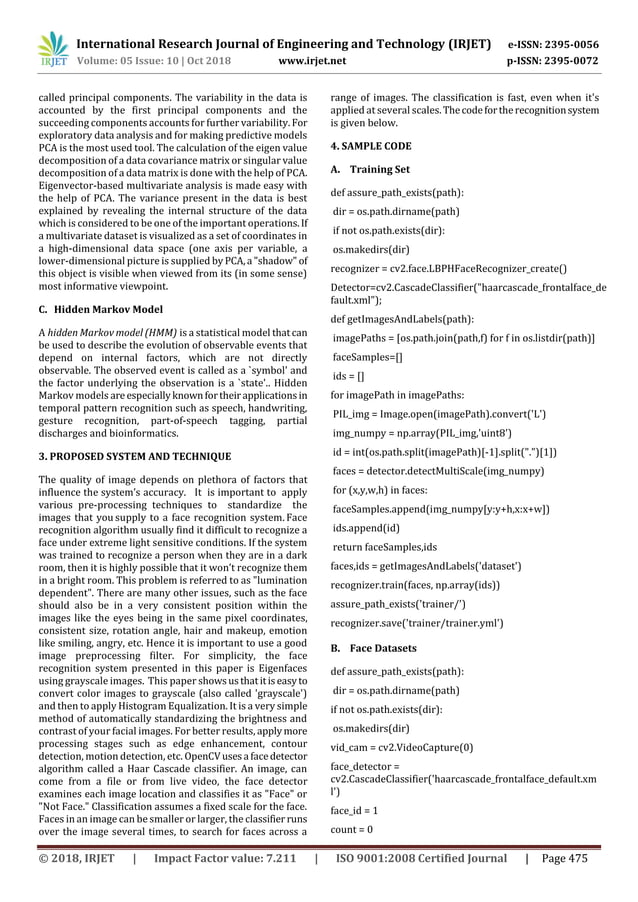 IRJET- Face Detection and Recognition using OpenCV | PDF