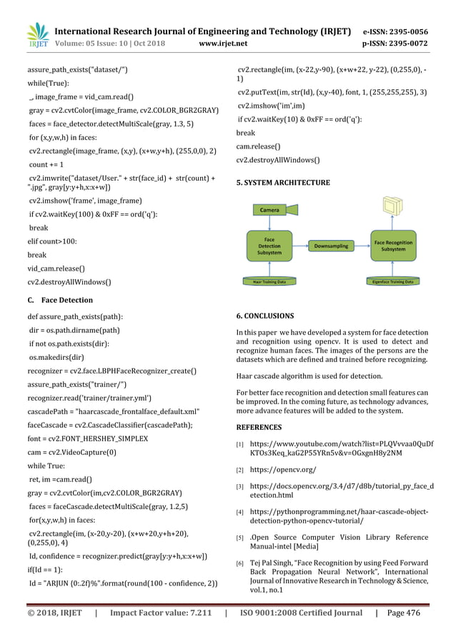 IRJET- Face Detection and Recognition using OpenCV | PDF