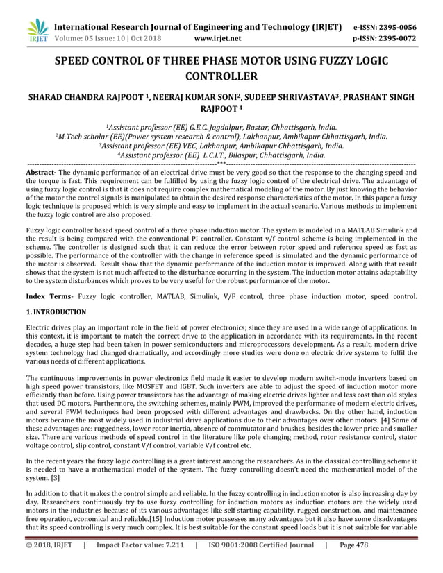 IRJET- Speed Control of Three Phase Motor using Fuzzy Logic Controller | PDF