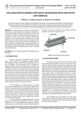 IRJET- CFD Analysis of Double Pipe Heat Exchanger with and with out Dimples | PDF | Physics ...
