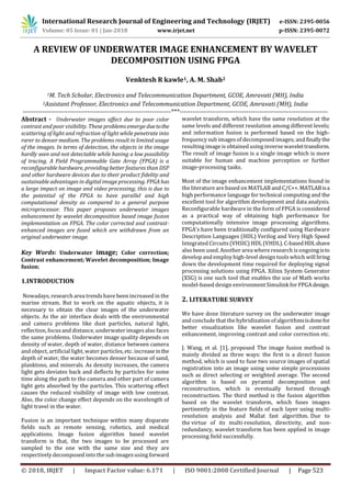 IRJET-A Review of Underwater Image Enhancement By Wavelet Decomposition using FPGA | PDF