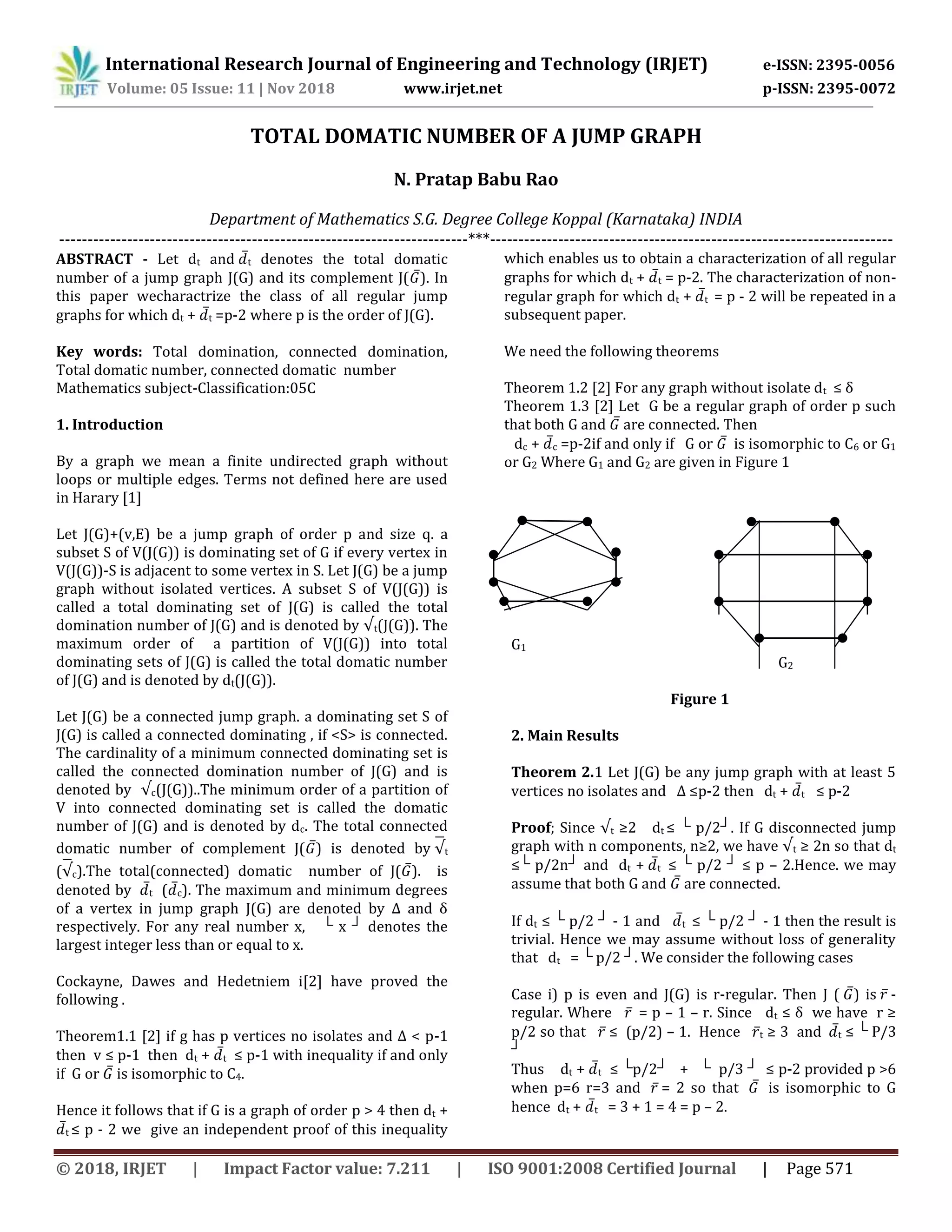 IRJET- Total Domatic Number of a Jump Graph | PDF