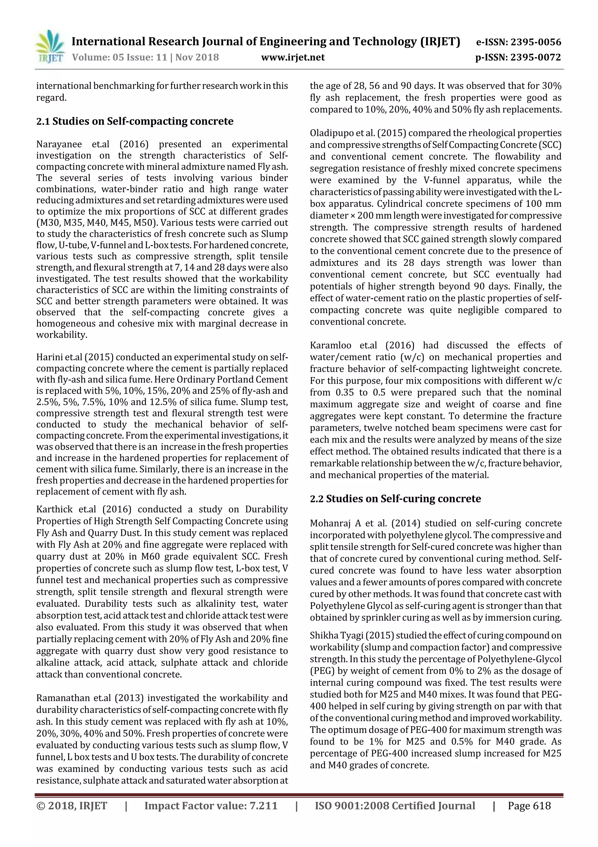 IRJET- Self-Compacting Self-Curing Concrete: A Review | PDF