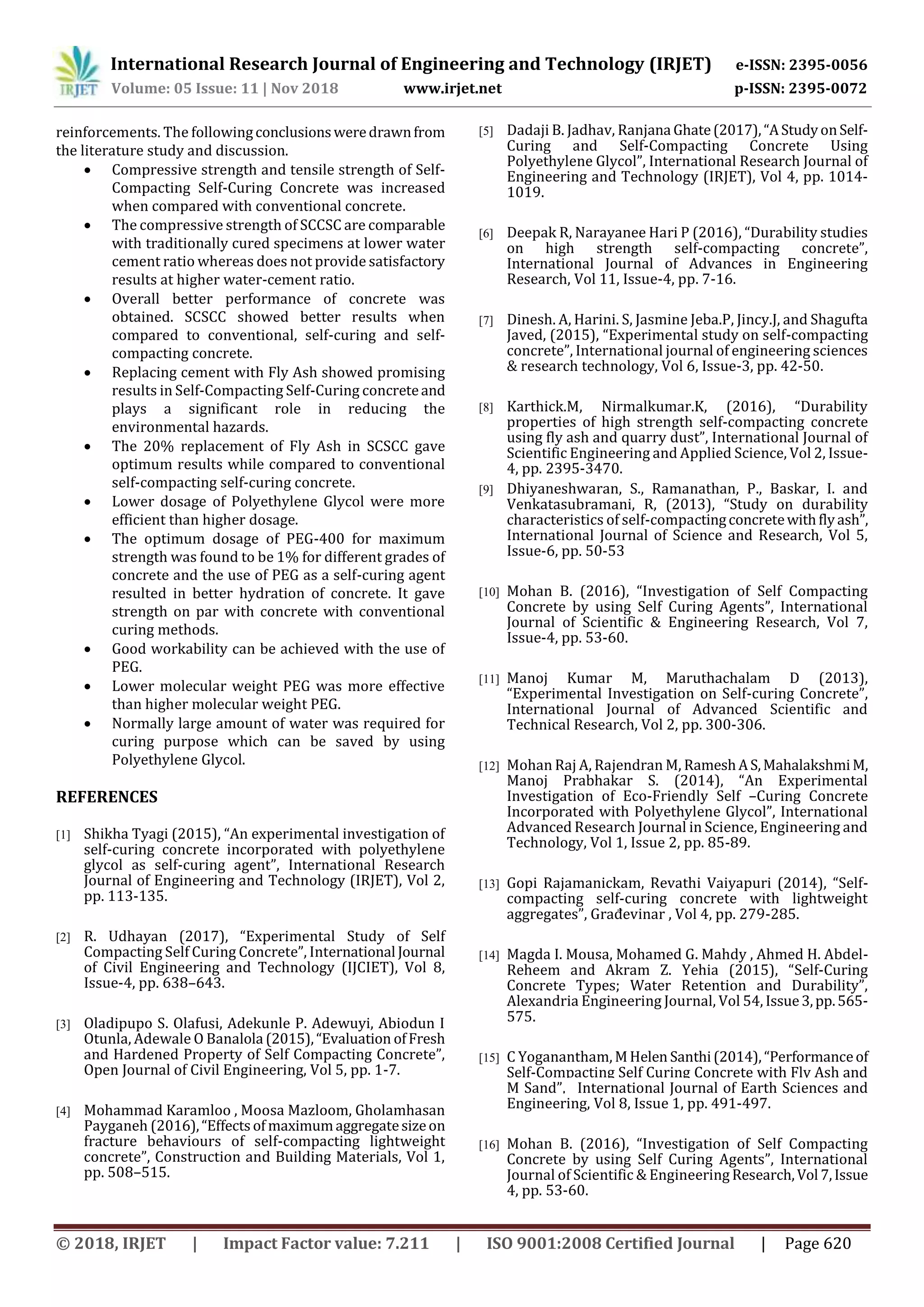 IRJET- Self-Compacting Self-Curing Concrete: A Review | PDF
