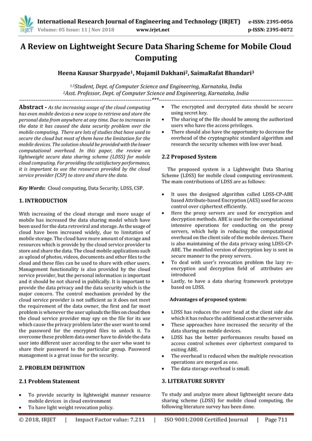 IRJET- A Review on Lightweight Secure Data Sharing Scheme for Mobile Cloud Computing | PDF