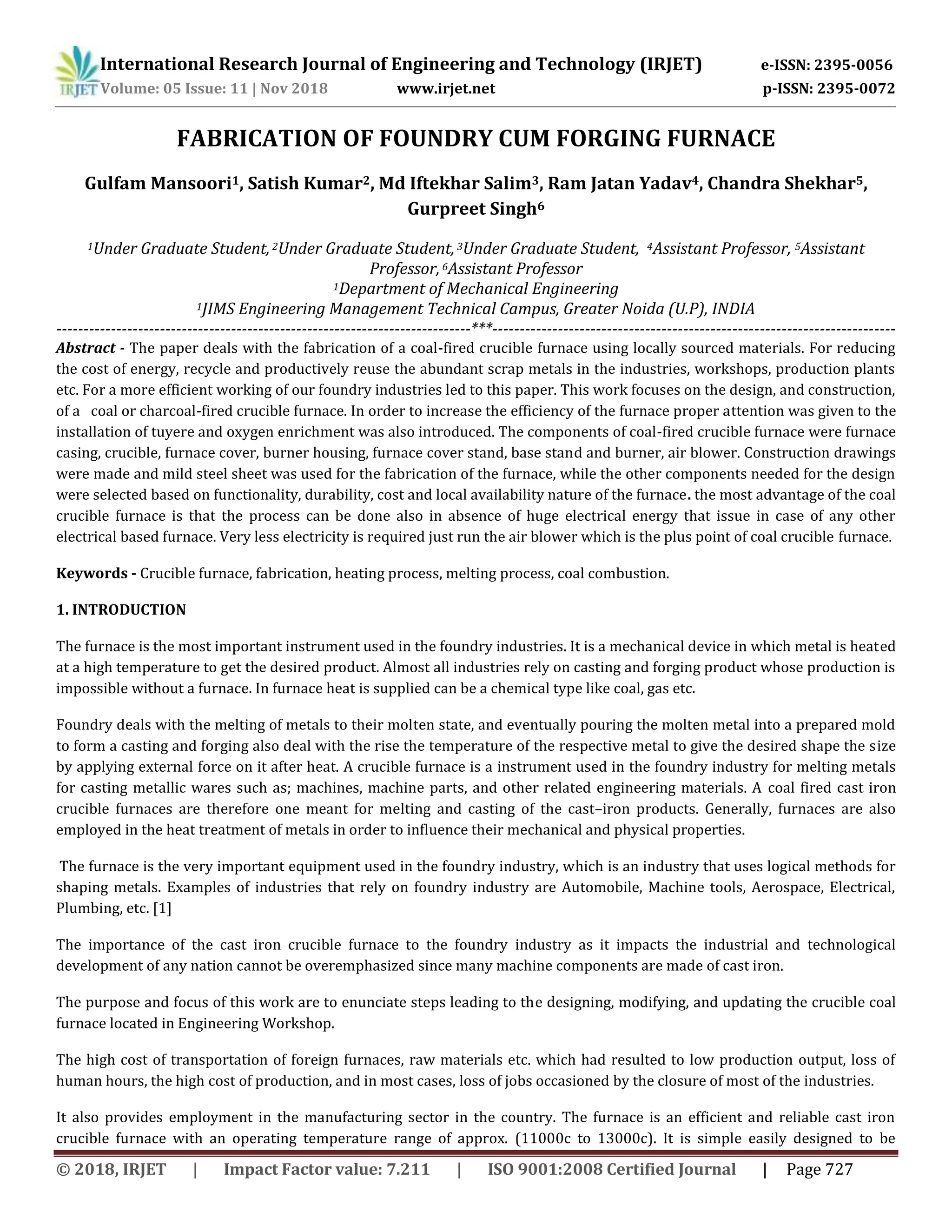 IRJET- Fabrication of Foundry Cum Forging Furnace | PDF