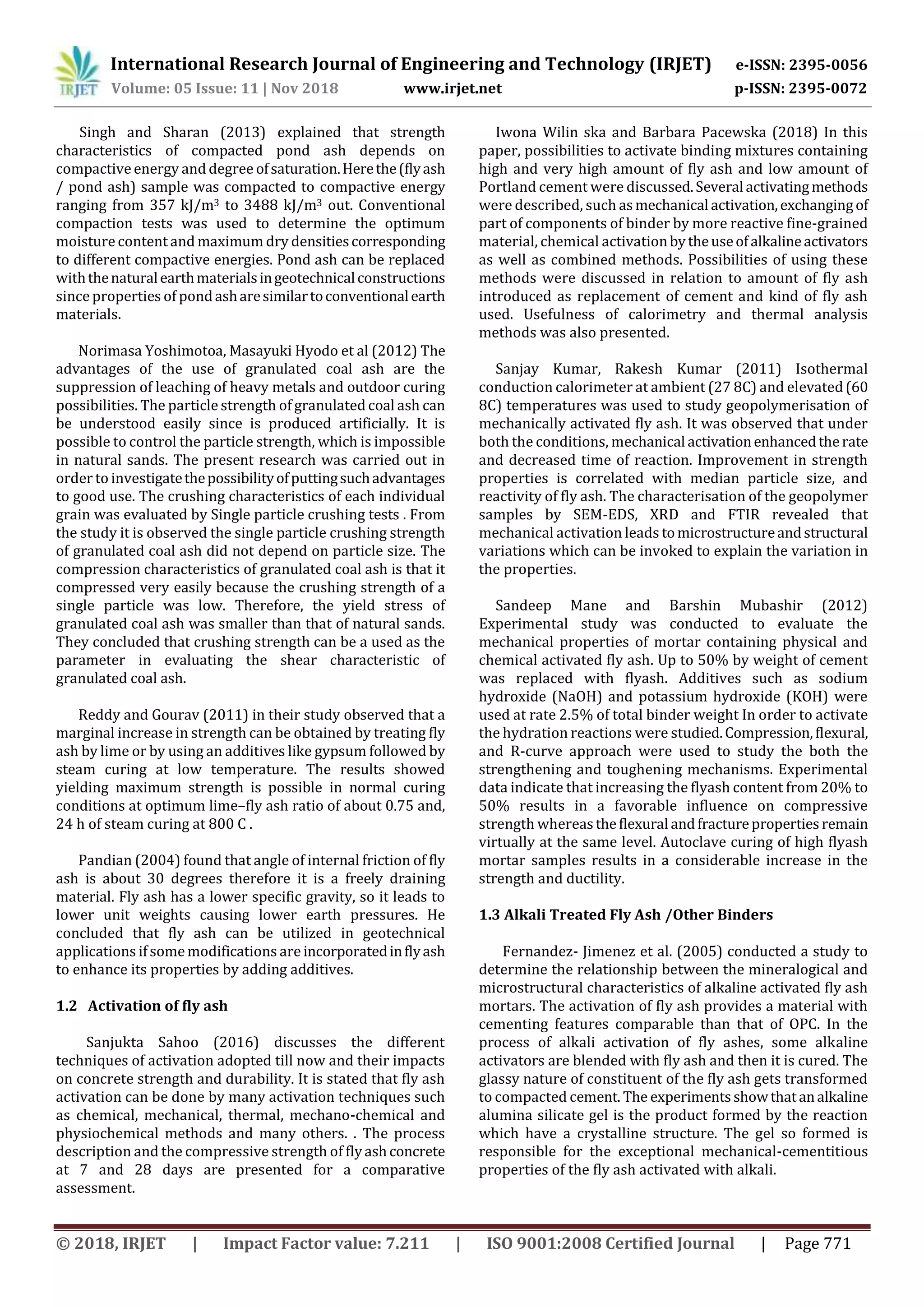 IRJET- Alkaline Activation of Fly Ash: An Overview | PDF