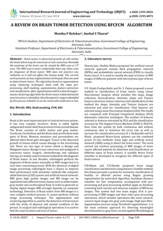 IRJET-A Review on Brain Tumor Detection using BFCFCM Algorithm | PDF