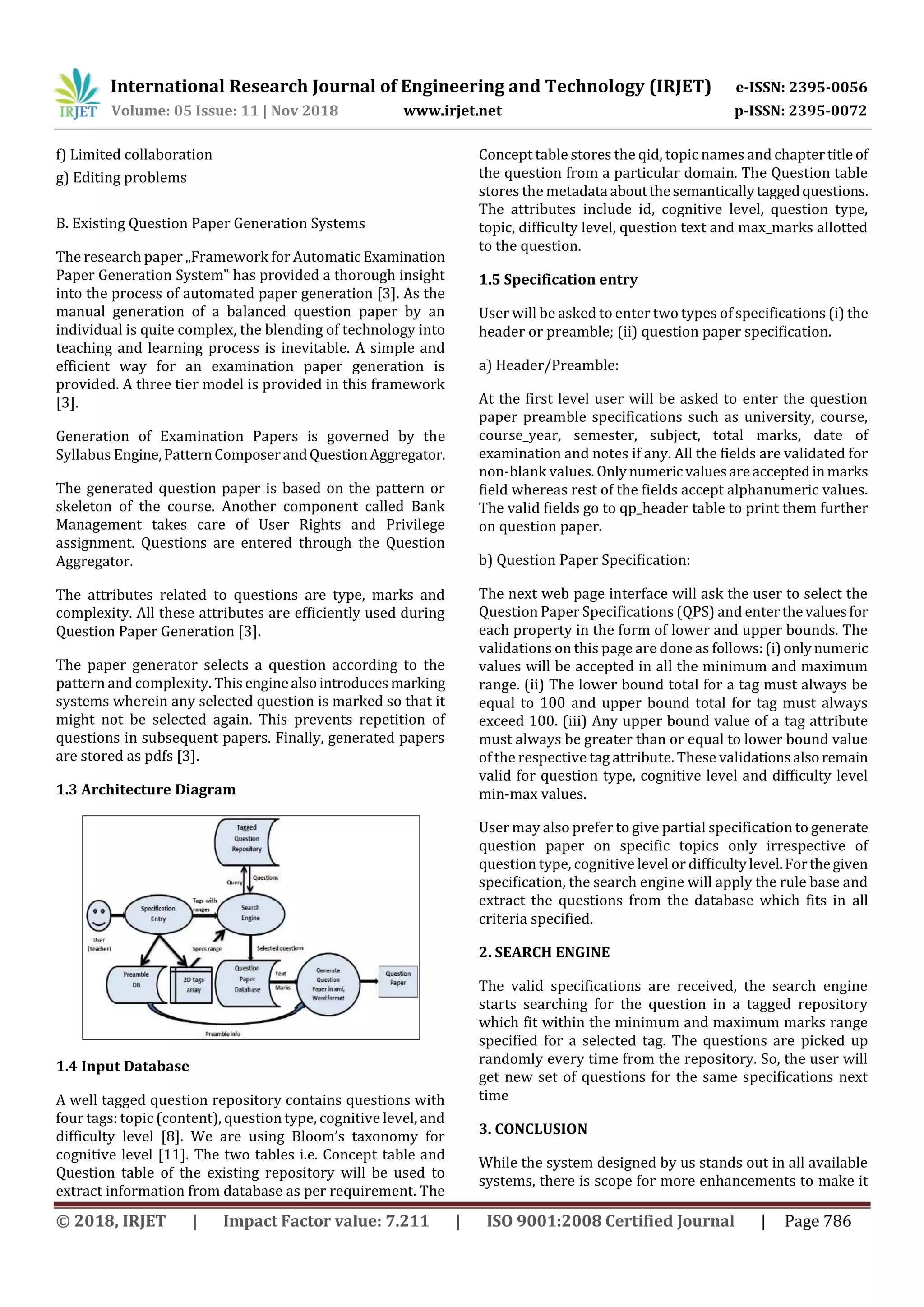 IRJET- Automatic Generation of Question Paper using Blooms Taxonomy | PDF