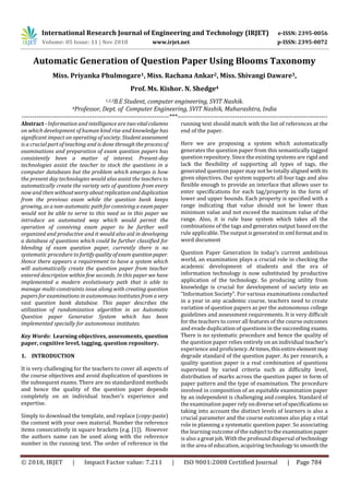 IRJET- Automatic Generation of Question Paper using Blooms Taxonomy | PDF