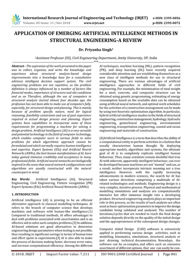 IRJET- Application of Emerging Artificial Intelligence Methods in Structural Engineering-A ...