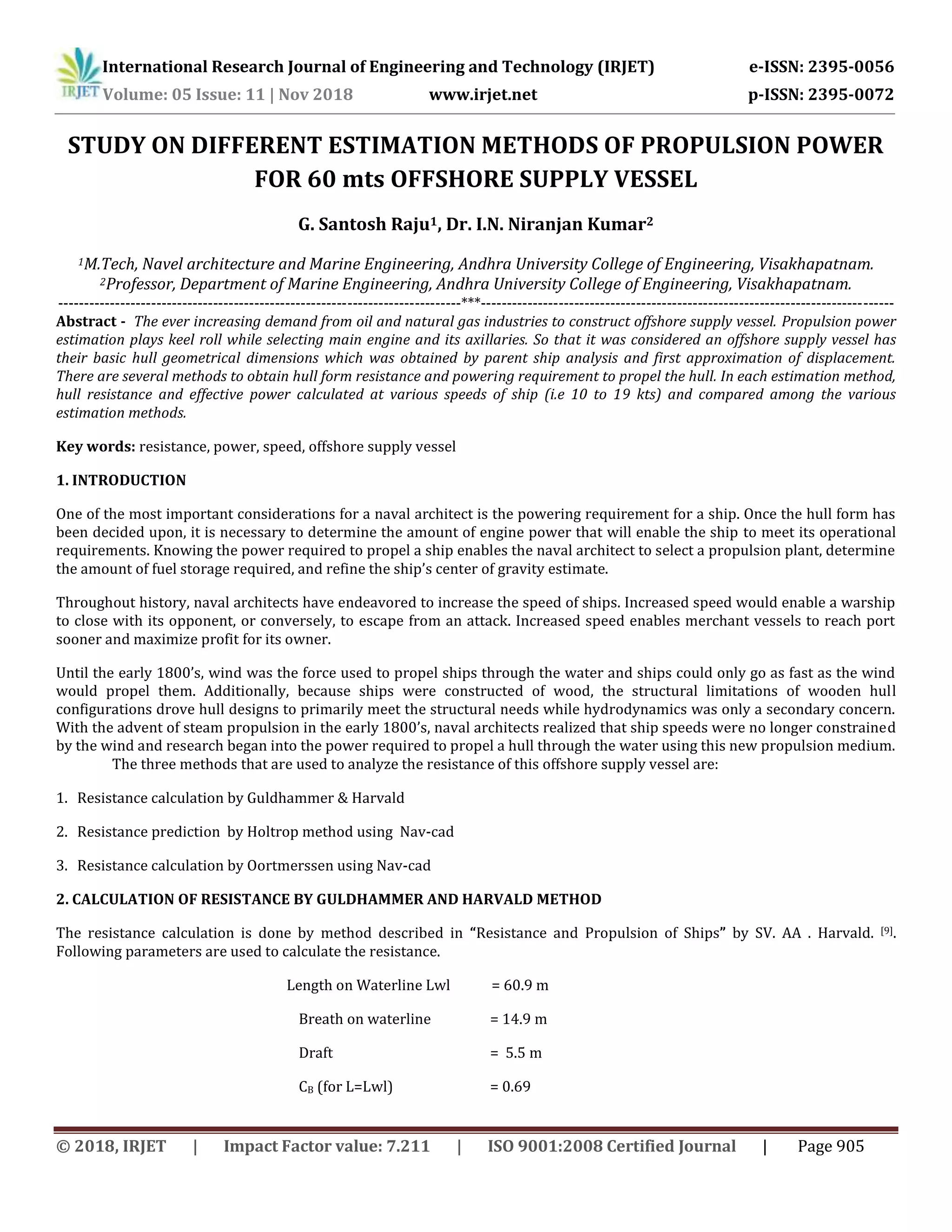 IRJET- Study on Different Estimation Methods of Propulsion Power for 60 ...