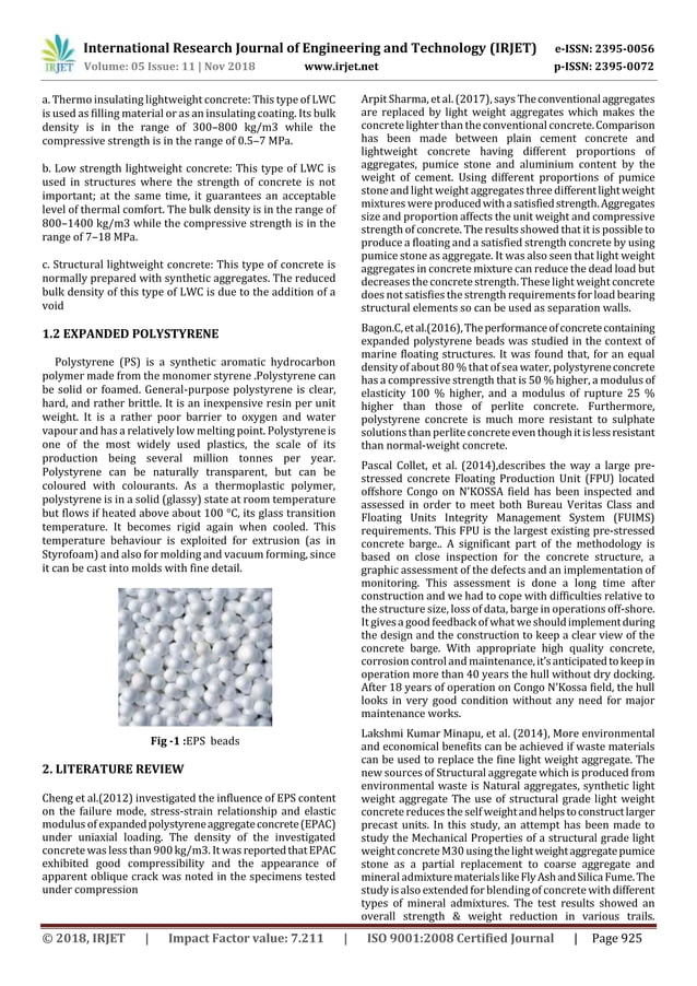 IRJET- Lightweight Aggregate Concrete using Expanded Polystyrene Beads ...