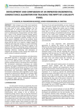 IRJET- Development and Comparison of an Improved Incremental Conductance Algorithm for Tracking ...