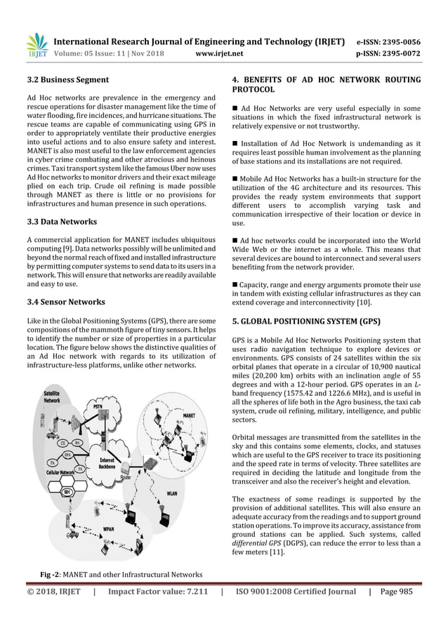 IRJET- Mobile Ad Hoc Network (MANET): Applications, Benefits and Performance Issues in a Global ...