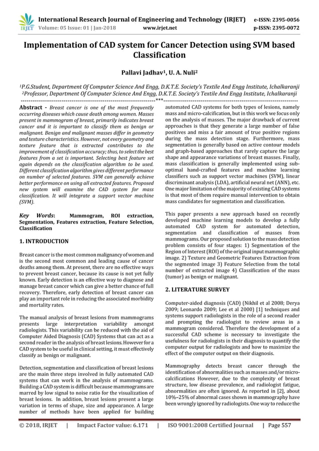 IRJET-Implementation of CAD system for Cancer Detection using SVM based Classification | PDF