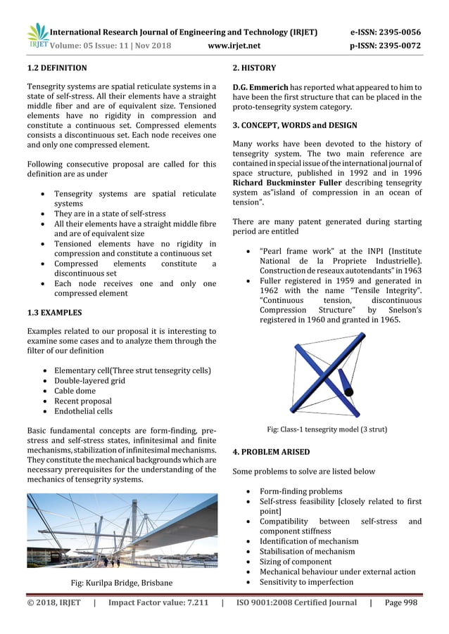 IRJET- Review Paper of Tensegrity Structure | PDF