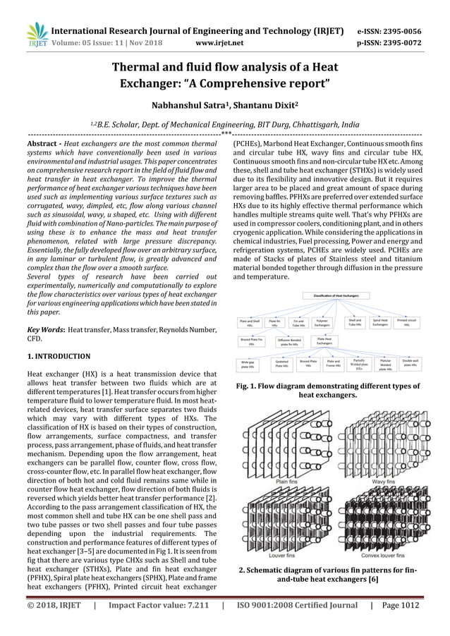 IRJET- Thermal and Fluid Flow Analysis of a Heat Exchanger: “A Comprehensive Report” | PDF