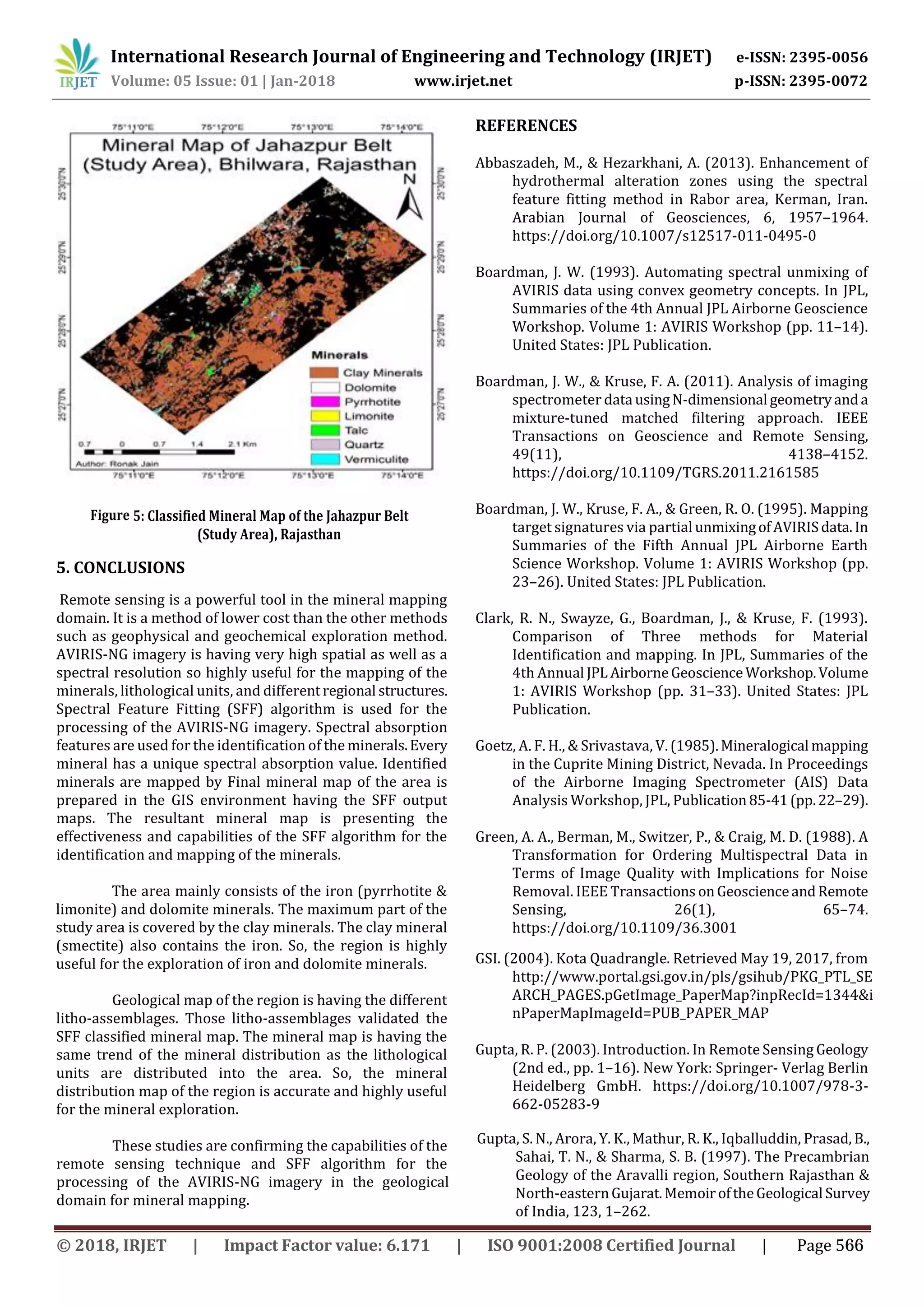 IRJET-Mapping of Mineral Zones using the Spectral Feature Fitting Method in Jahazpur belt ...