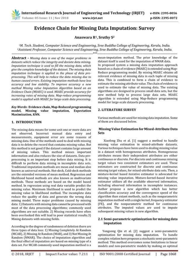 IRJET- Evidence Chain for Missing Data Imputation: Survey | PDF