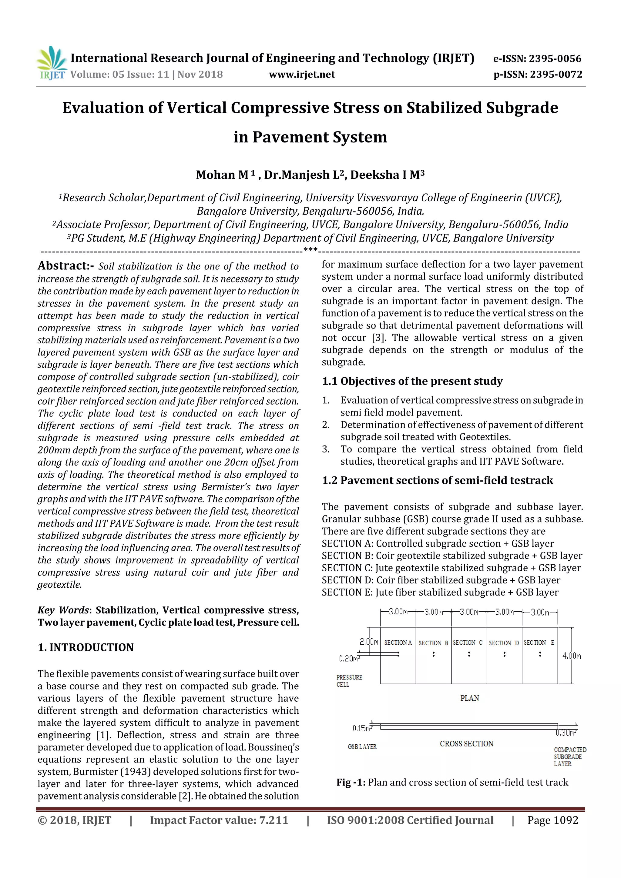 IRJET- Evaluation of Vertical Compressive Stress on Stabilized Subgrade in Pavement System | PDF