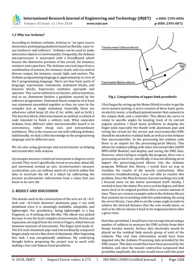 IRJET- Low – Cost Human Hand Prosthetic using EMG Signal with the Help ...