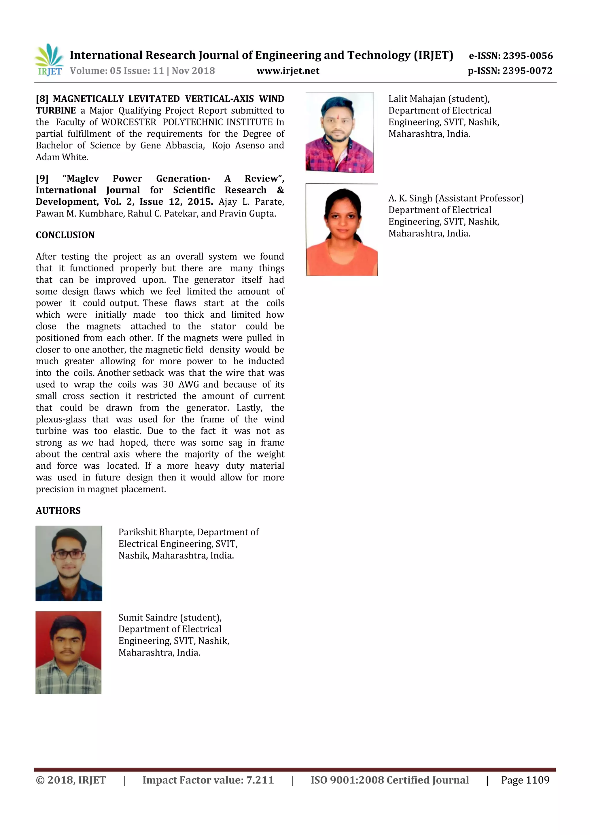 IRJET- Electricity Generation by Maglev Windmill | PDF