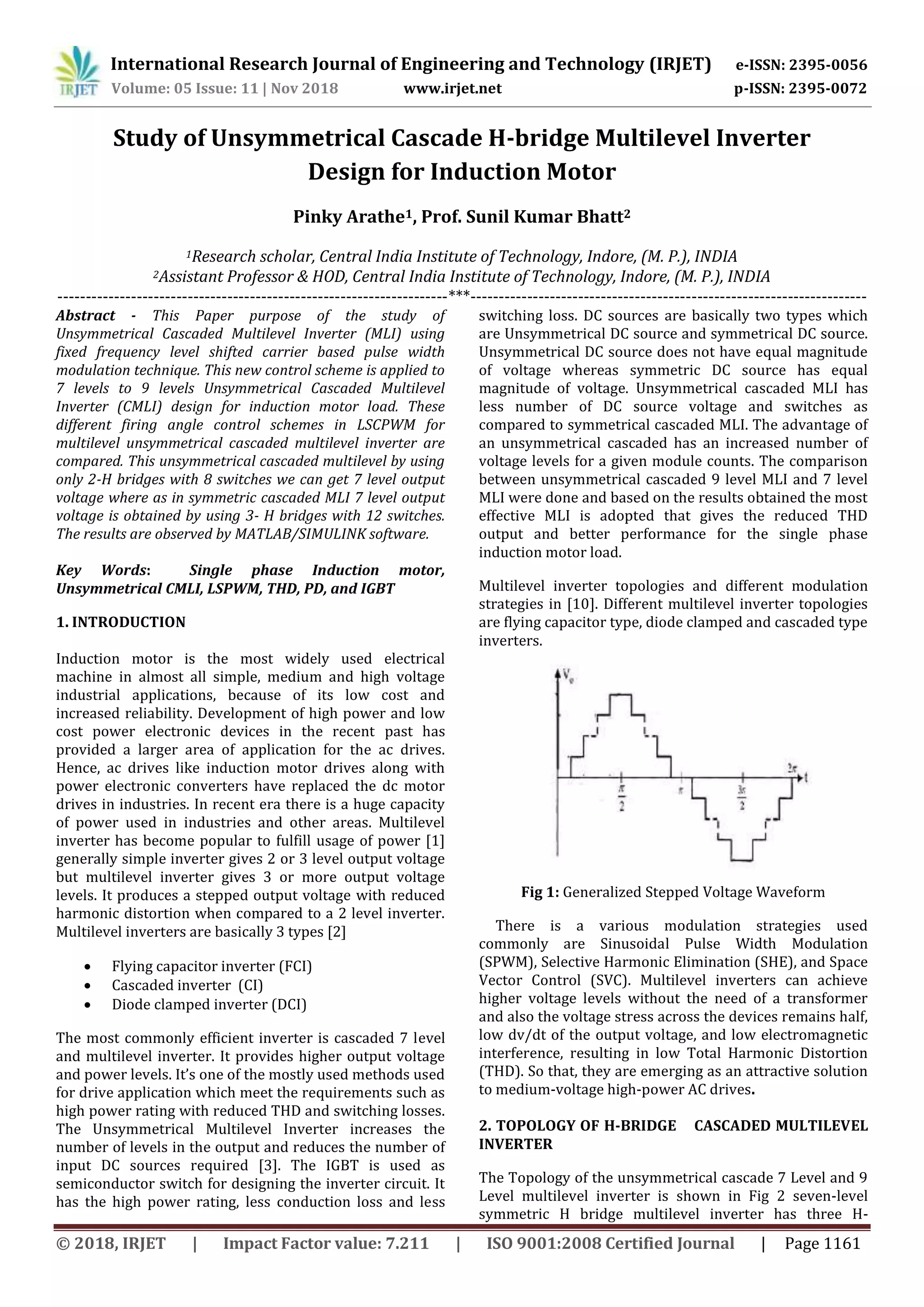 IRJET- Study of Unsymmetrical Cascade H-Bridge Multilevel Inverter Design for Induction Motor | PDF