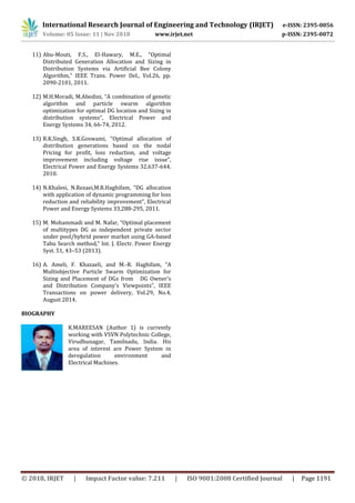 IRJET- Maximization of Net Profit by Optimal Placement and Sizing of DG in Distribution System | PDF