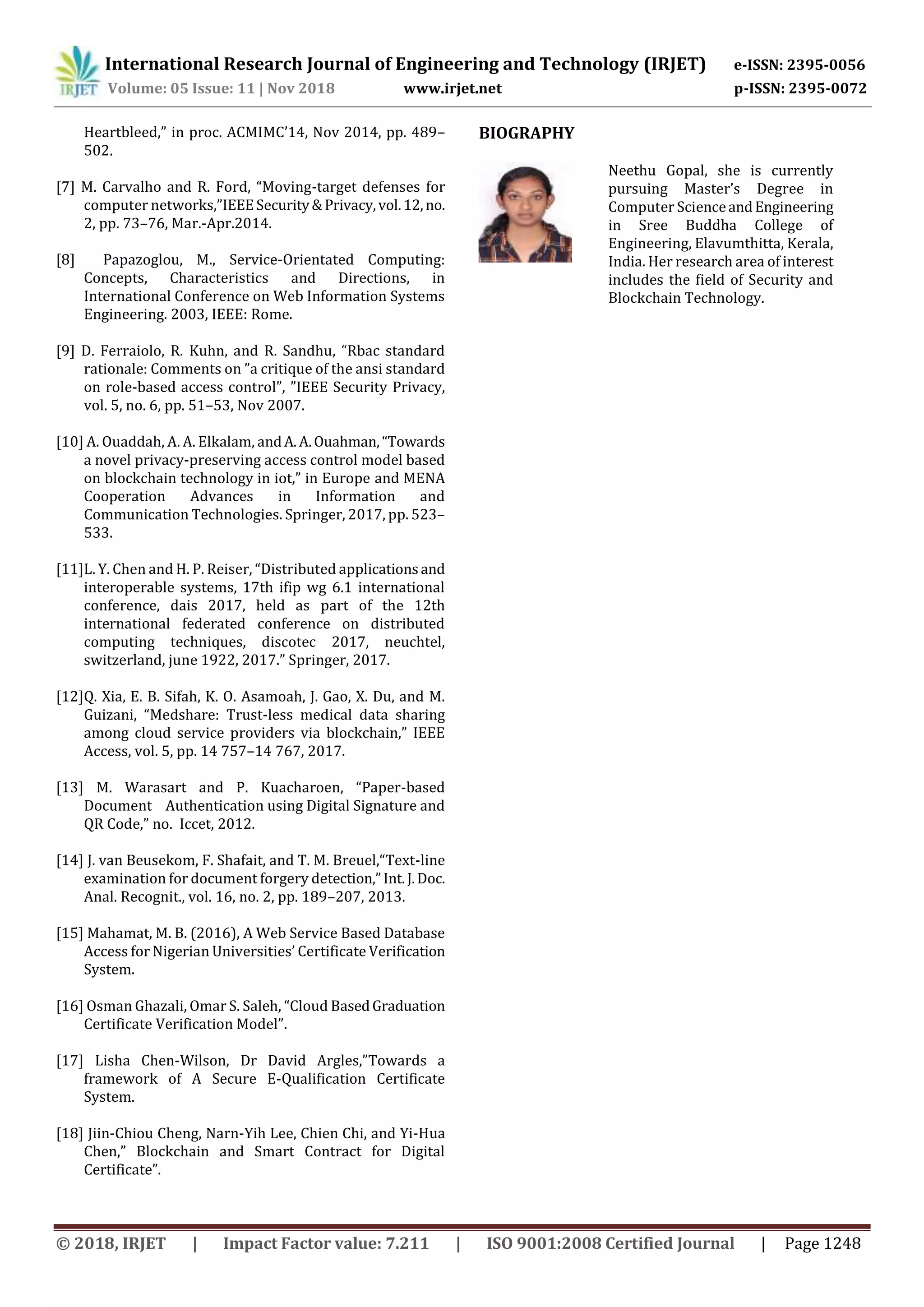 IRJET- Survey on Blockchain based Digital Certificate System | PDF