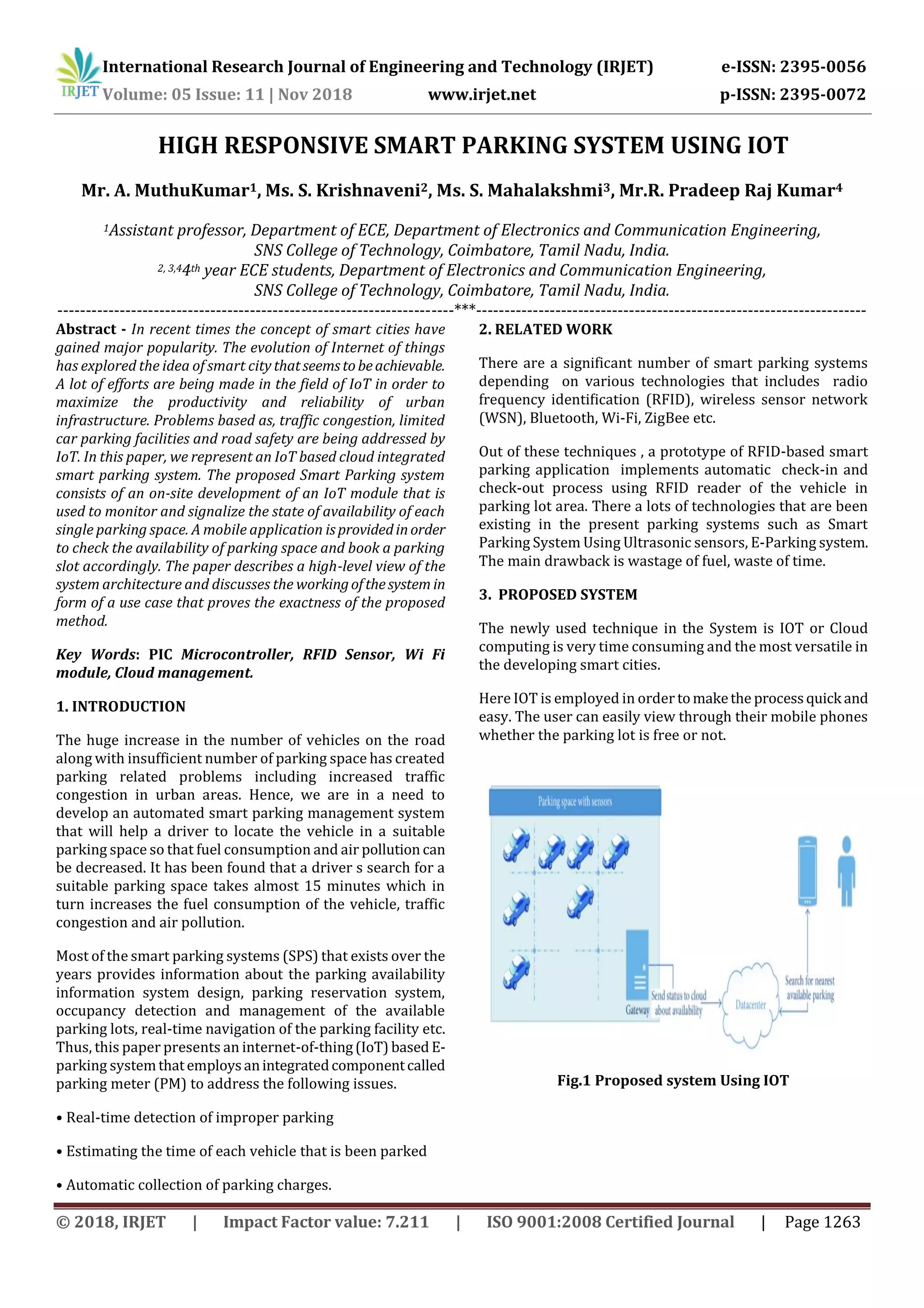 IRJET- High Responsive Smart Parking System using IoT | PDF