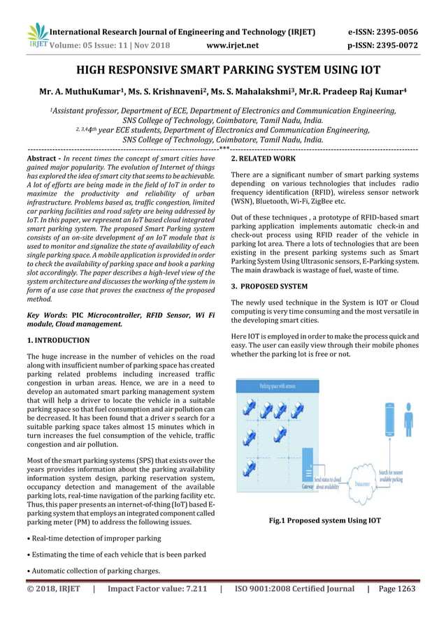 IRJET- High Responsive Smart Parking System using IoT | PDF