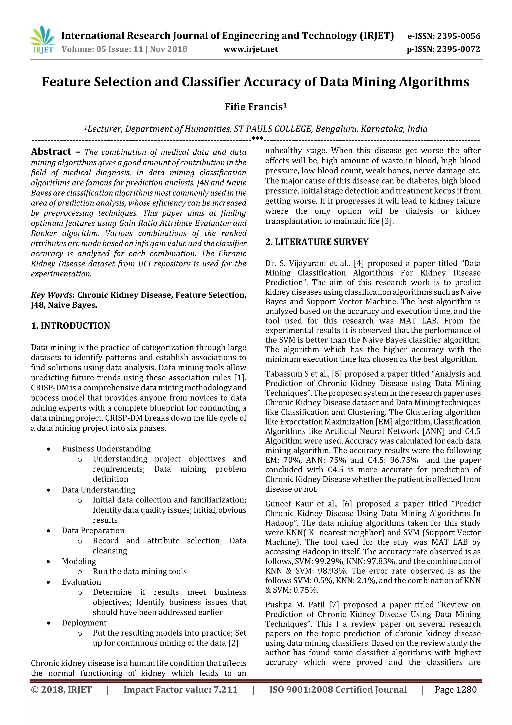 Irjet Feature Selection And Classifier Accuracy Of Data Mining