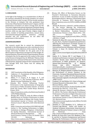 IRJET- Factors Affecting the Performance of Public School Teachers in the Division of Antipolo ...