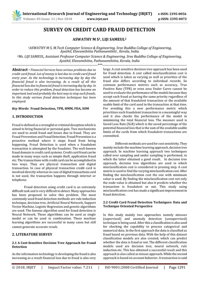 IRJET- Survey on Credit Card Fraud Detection | PDF