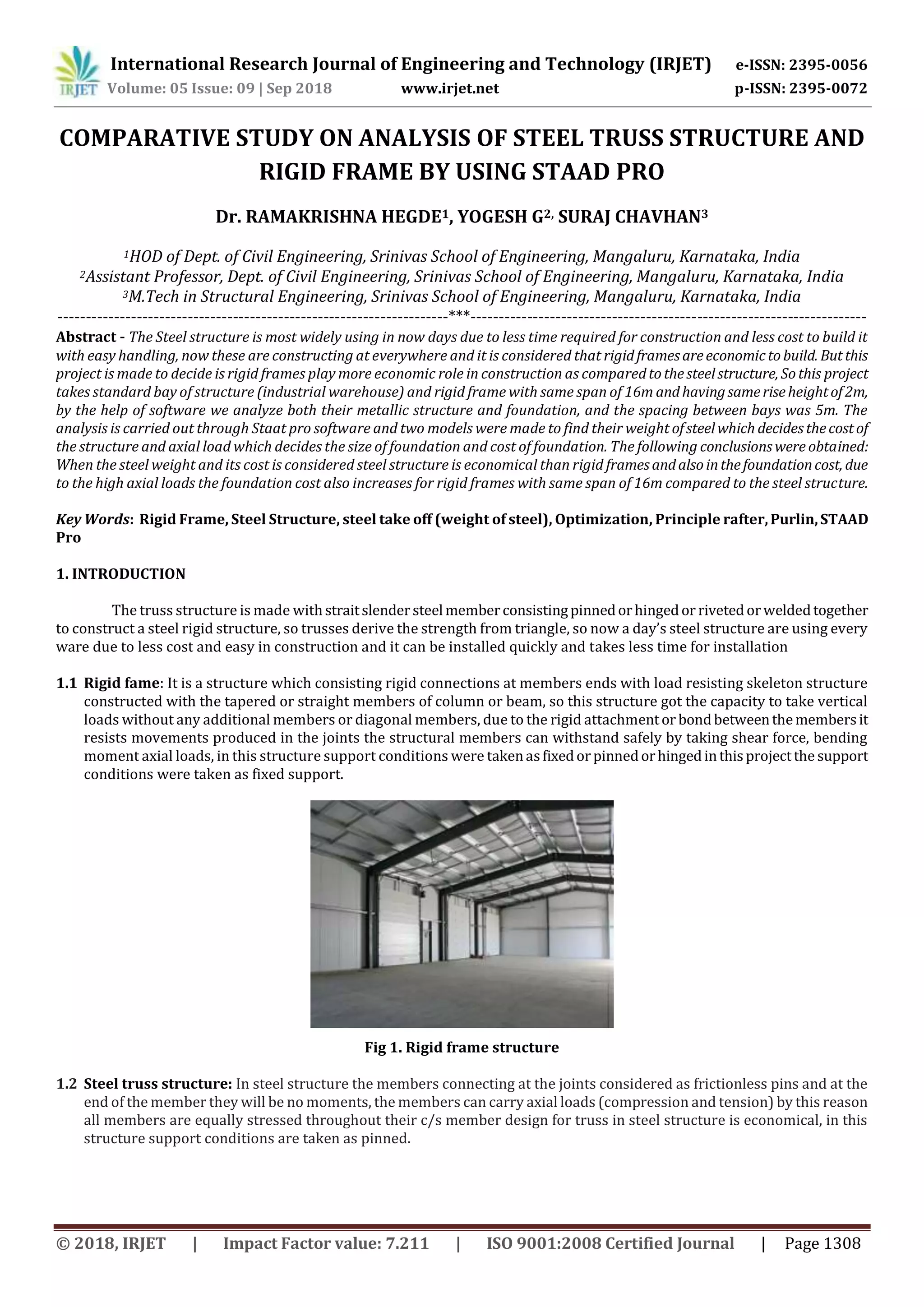 IRJET- Comparative Study on Analysis of Steel Truss Structure and Rigid ...
