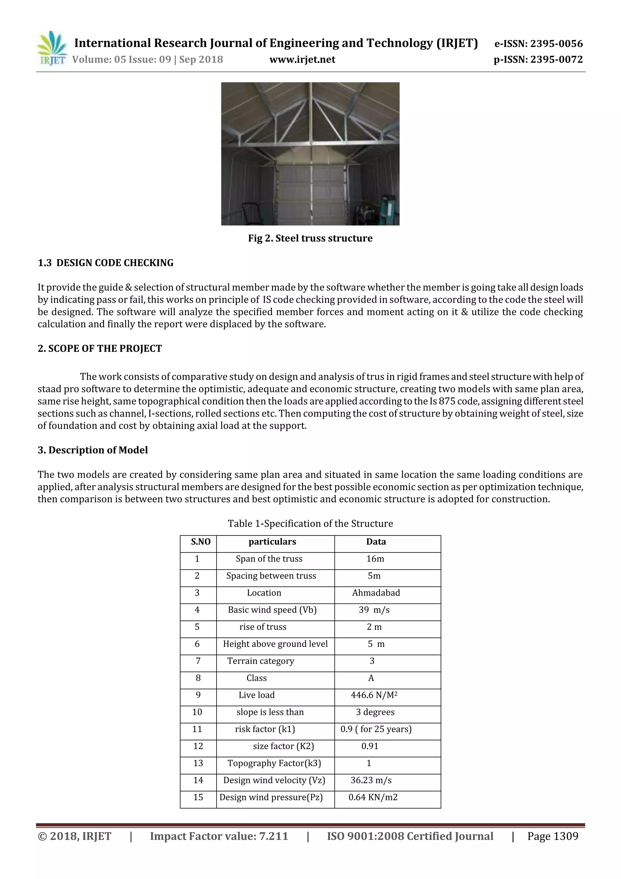 IRJET- Comparative Study on Analysis of Steel Truss Structure and Rigid Frame by using Staad Pro ...