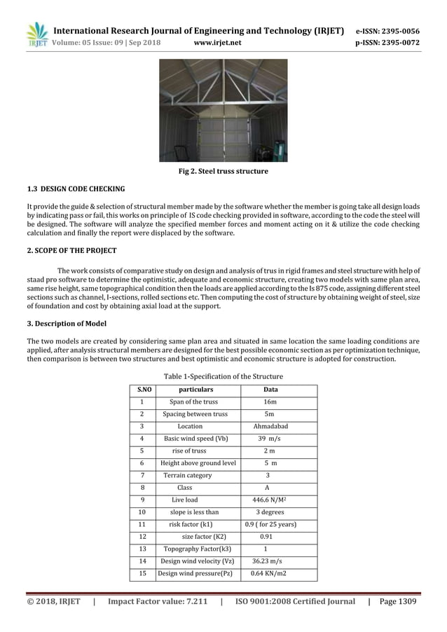 IRJET- Comparative Study on Analysis of Steel Truss Structure and Rigid ...