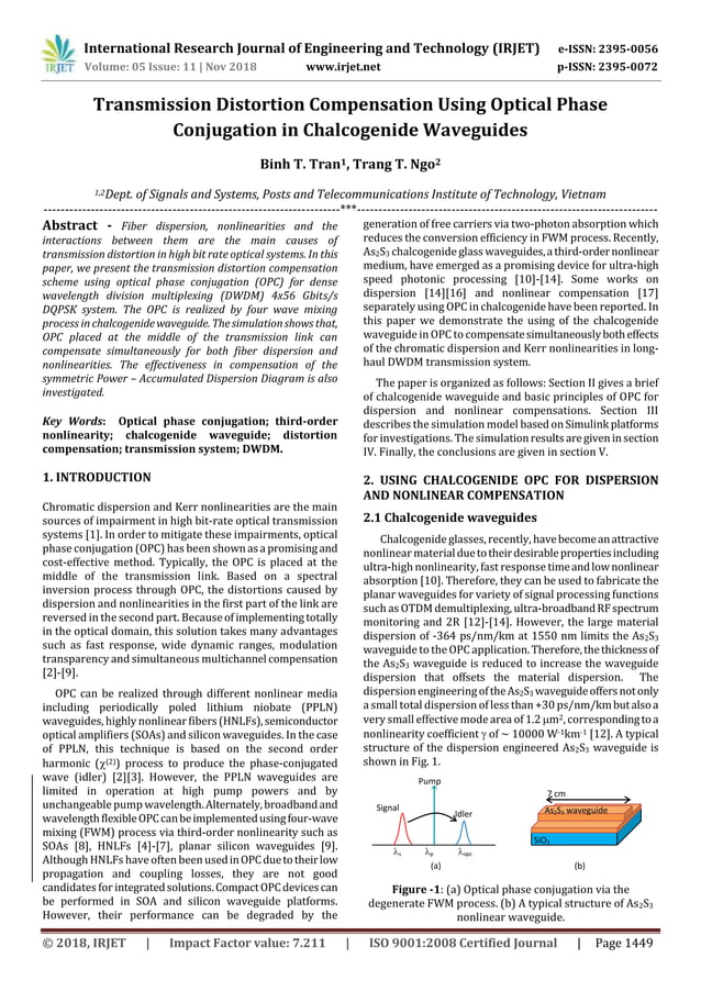 IRJET- Transmission Distortion Compensation using Optical Phase Conjugation in Chalcogenide ...