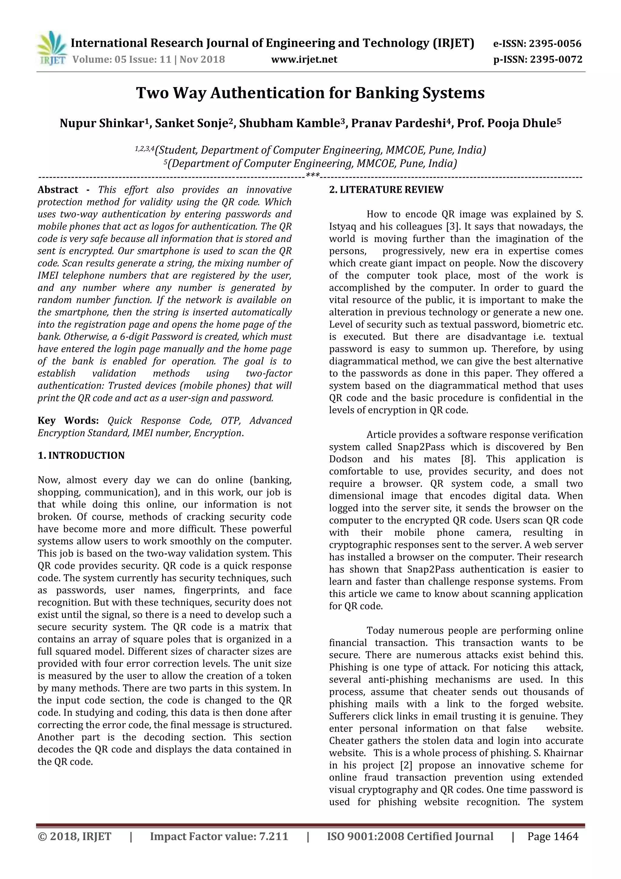 IRJET- Two Way Authentication for Banking Systems | PDF