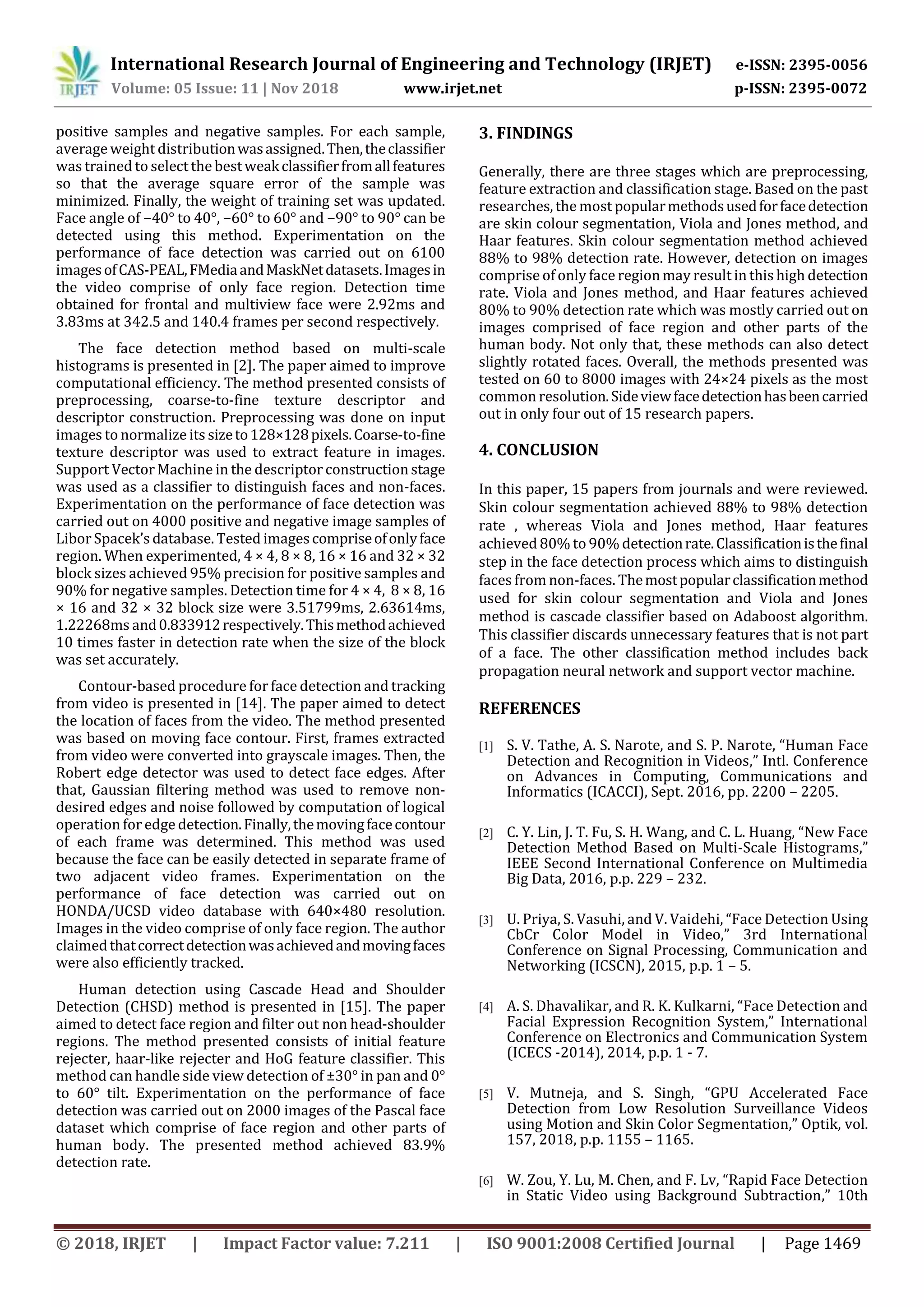 Irjet Survey On Face Detection Methods Pdf