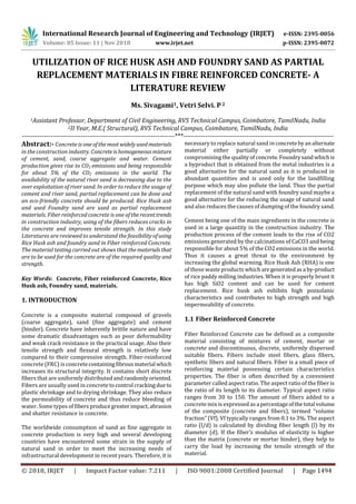 IRJET- Utilization of Rice Husk Ash and Foundry Sand as Partial Replacement Materials in Fibre ...