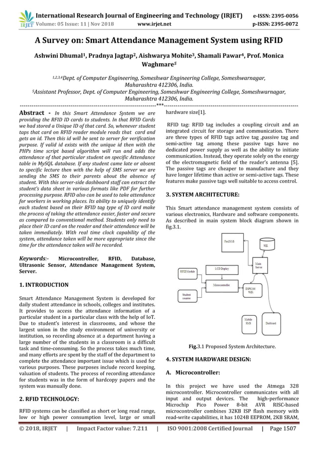 IRJET- A Survey on: Smart Attendance Management System using RFID | PDF
