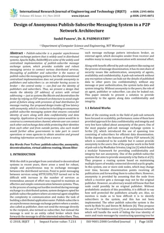 IRJET- Design of Anonymous Publish-Subscribe Messaging System in a P2P Network Architecture | PDF
