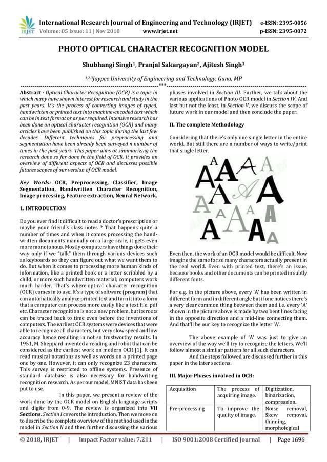 Irjet Photo Optical Character Recognition Model Pdf