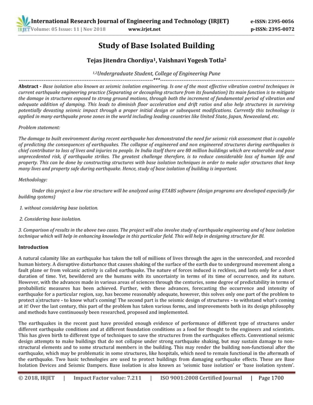 IRJET- Study of Base Isolated Building | PDF | Civil Engineering ...