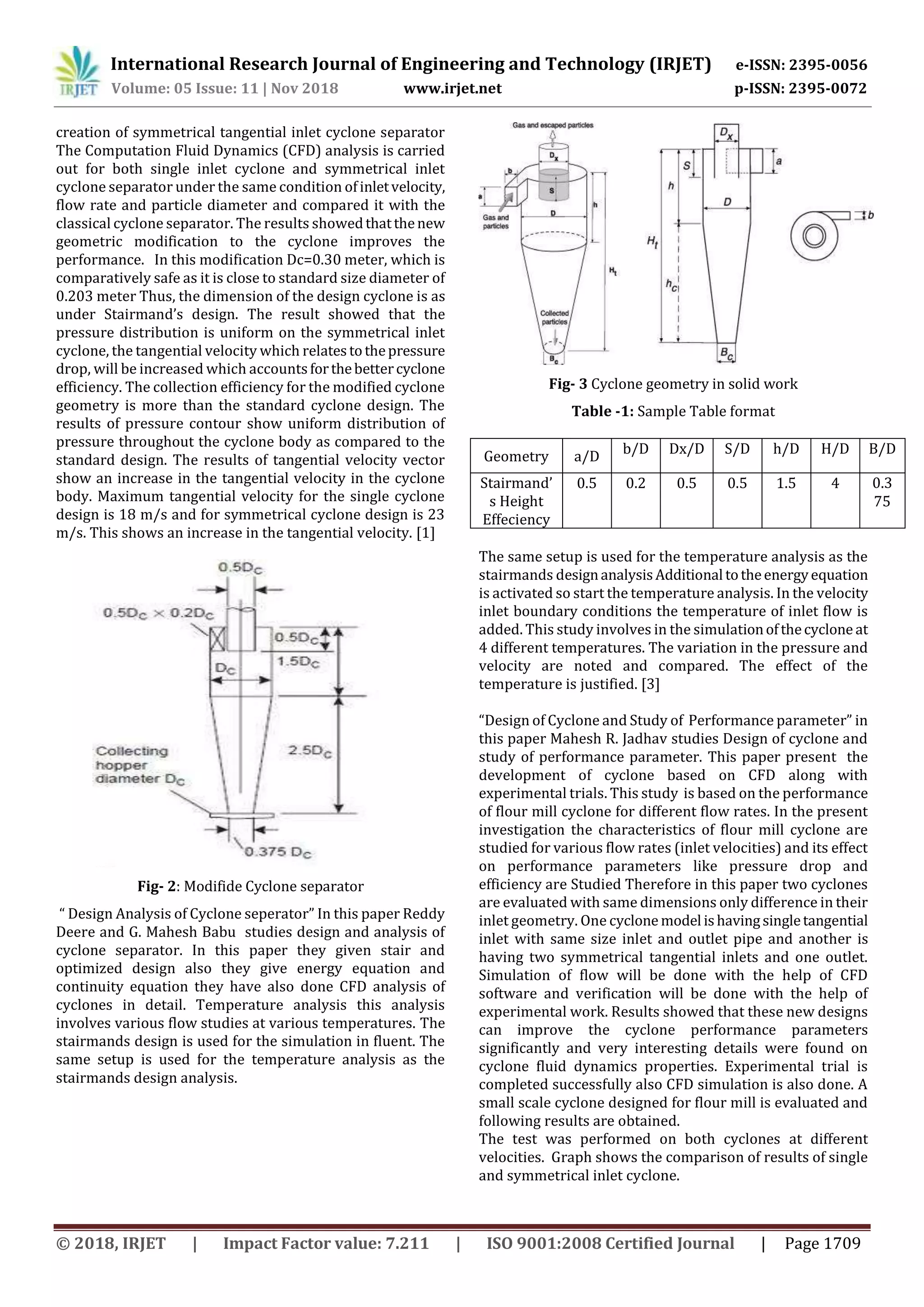 IRJET- A Literature Review on Investigation of Design Parameter of Cyclone Separator | PDF ...