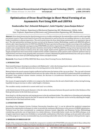 IRJET- Optimisation of Draw-Bead Design in Sheet Metal Forming of an ...