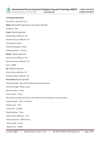 IRJET- Optimisation of Draw-Bead Design in Sheet Metal Forming of an ...